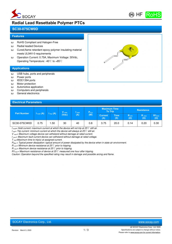 SOCAY SC30 series datasheet page 1