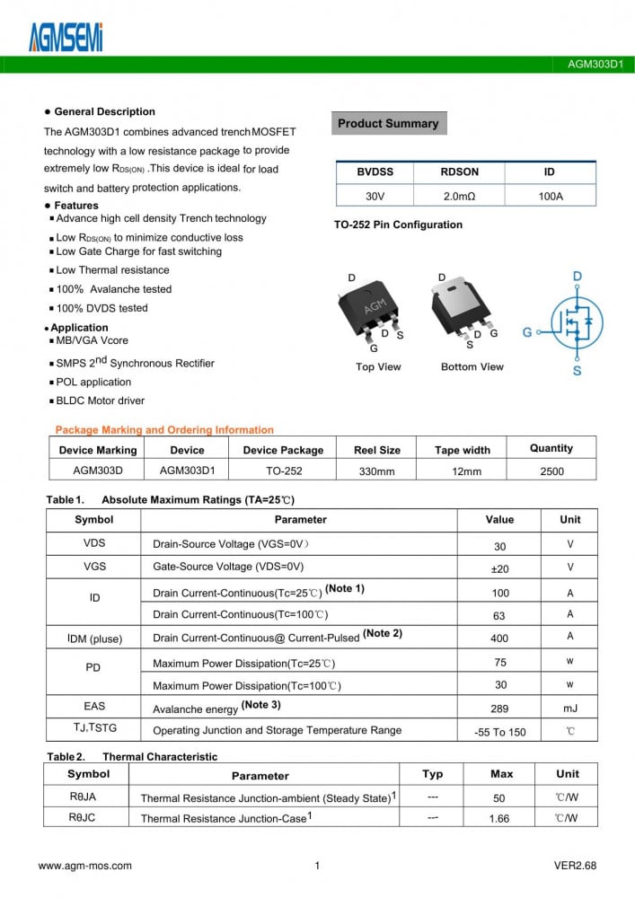 AGM303D1 datasheet page 1