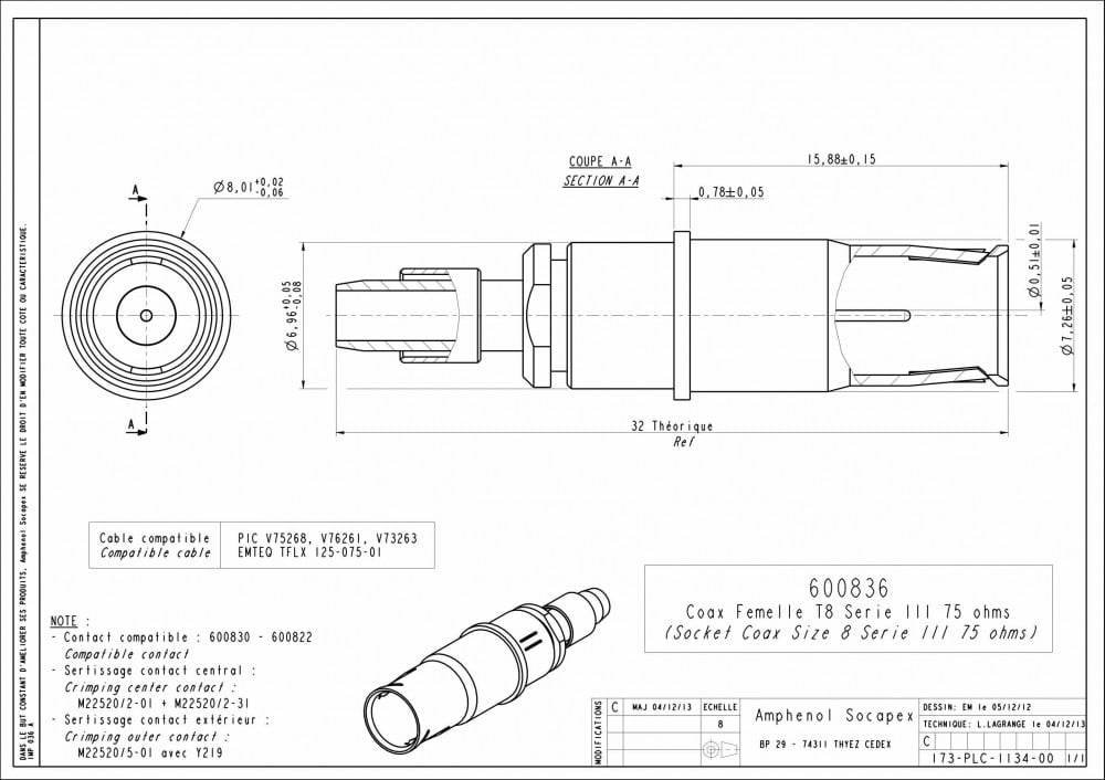 Amphenol 600836 technical drawing