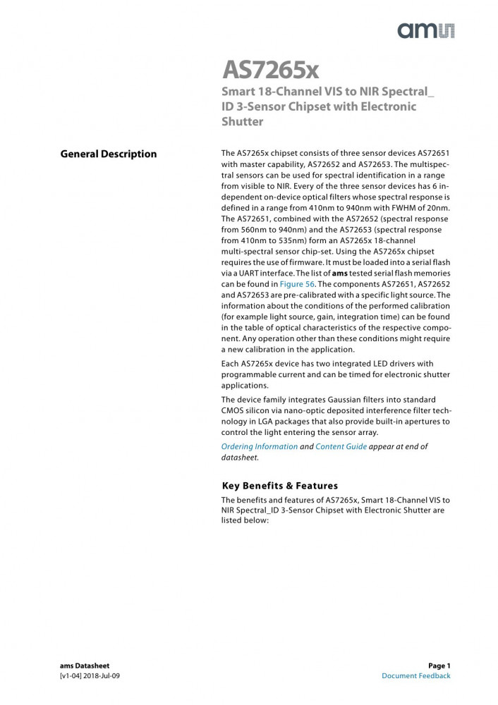 AS7265x datasheet page 1