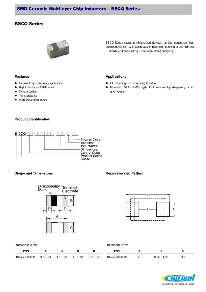 Chilisin BSCQ Series datasheet page 1
