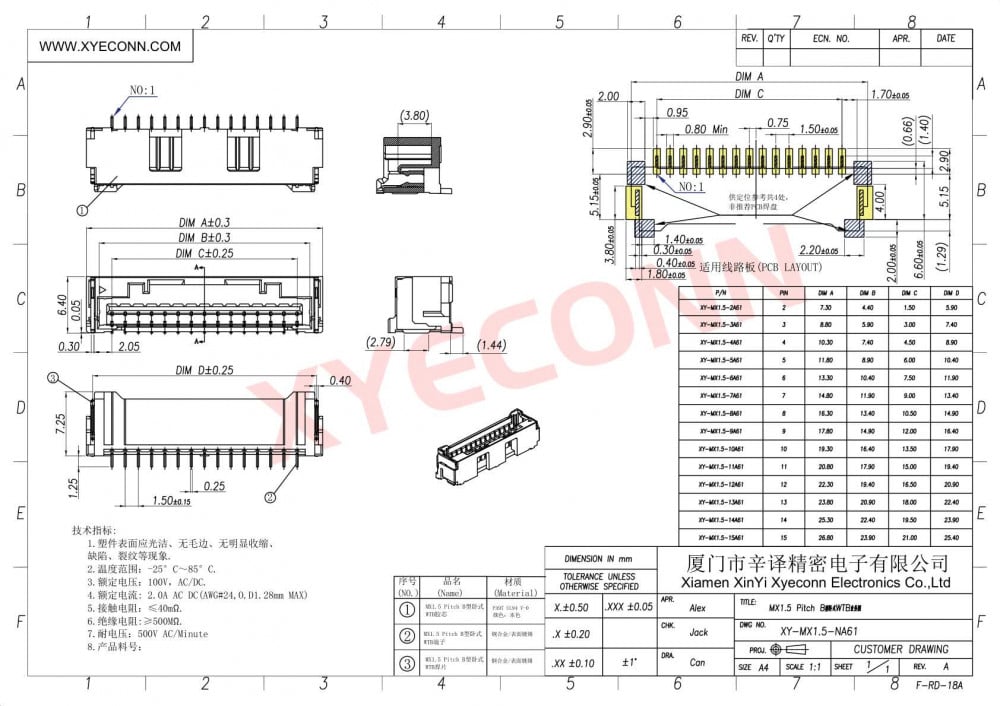 XY-MX1.5-5A61 technical document page 1