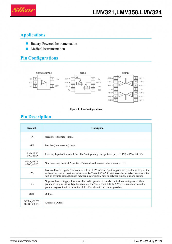 LMV321XT5 datasheet page 2