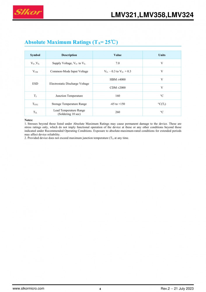 LMV321XT5 datasheet page 4