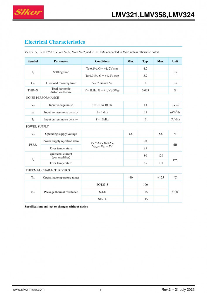 LMV321XT5 datasheet page 6