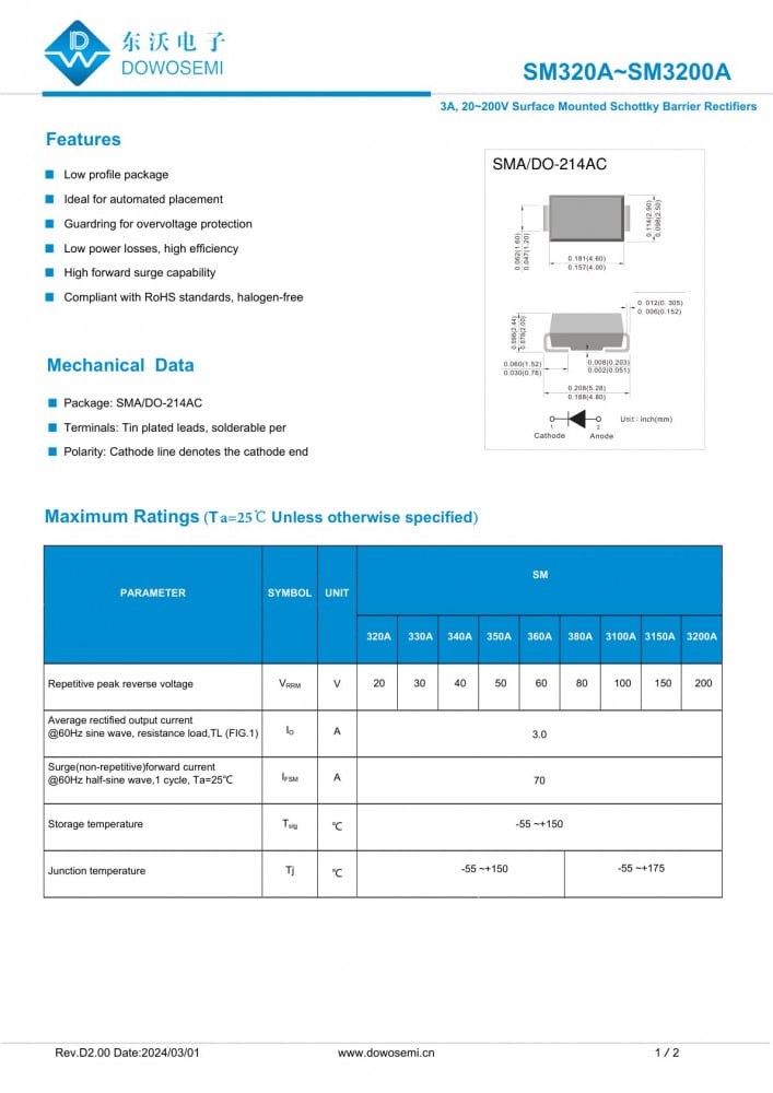 DOWO SM340A datasheet page 1