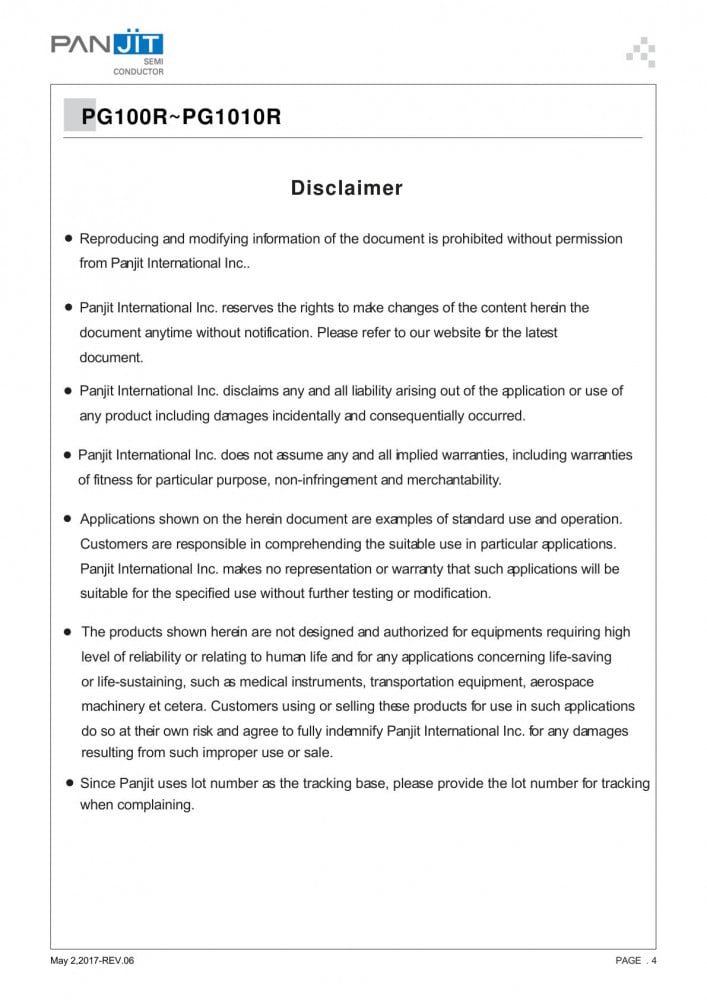 PANJIT PG100R to PG1010R datasheet page 4
