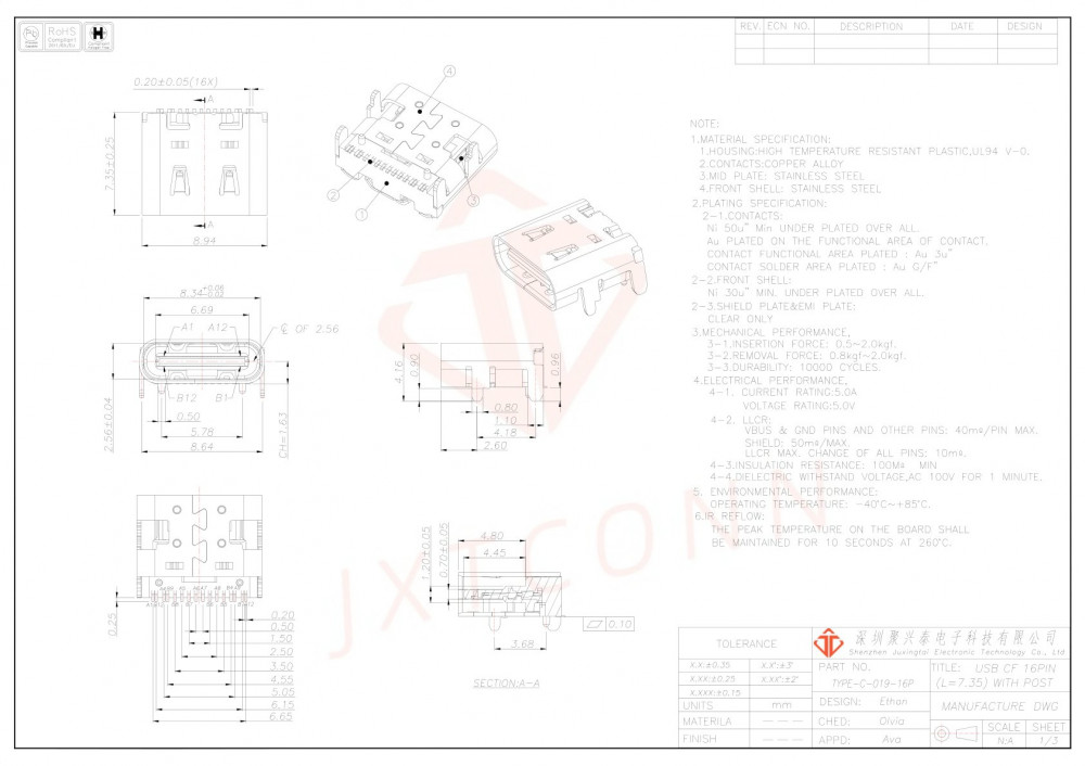 TYPE-C-019-16P manufacture drawing page 1