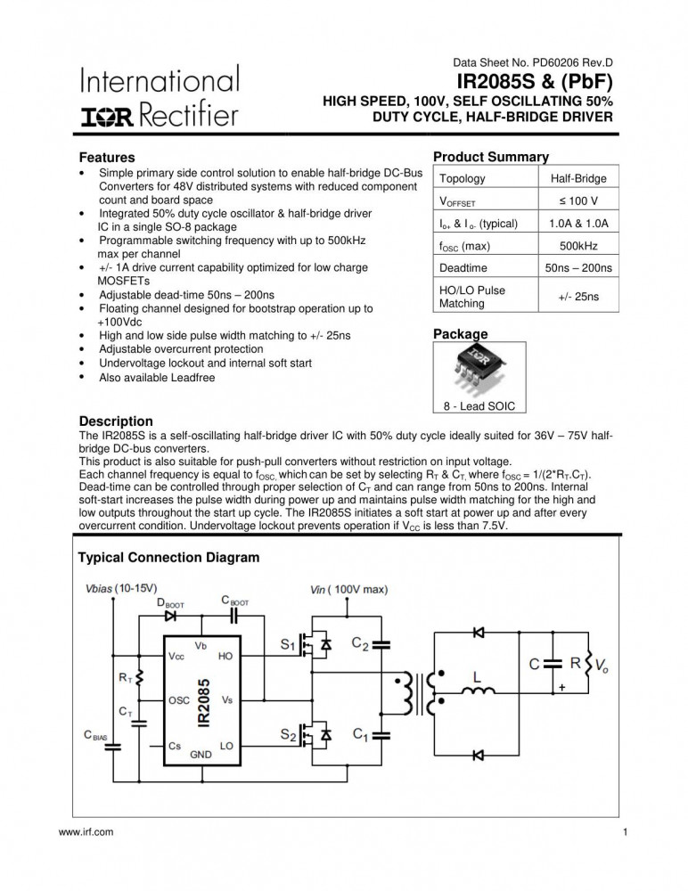 IR2085STRPbF datasheet page 1