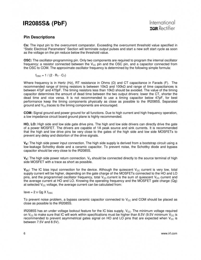 IR2085STRPbF datasheet page 6