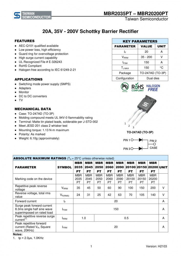 MBR20200PT datasheet page 1
