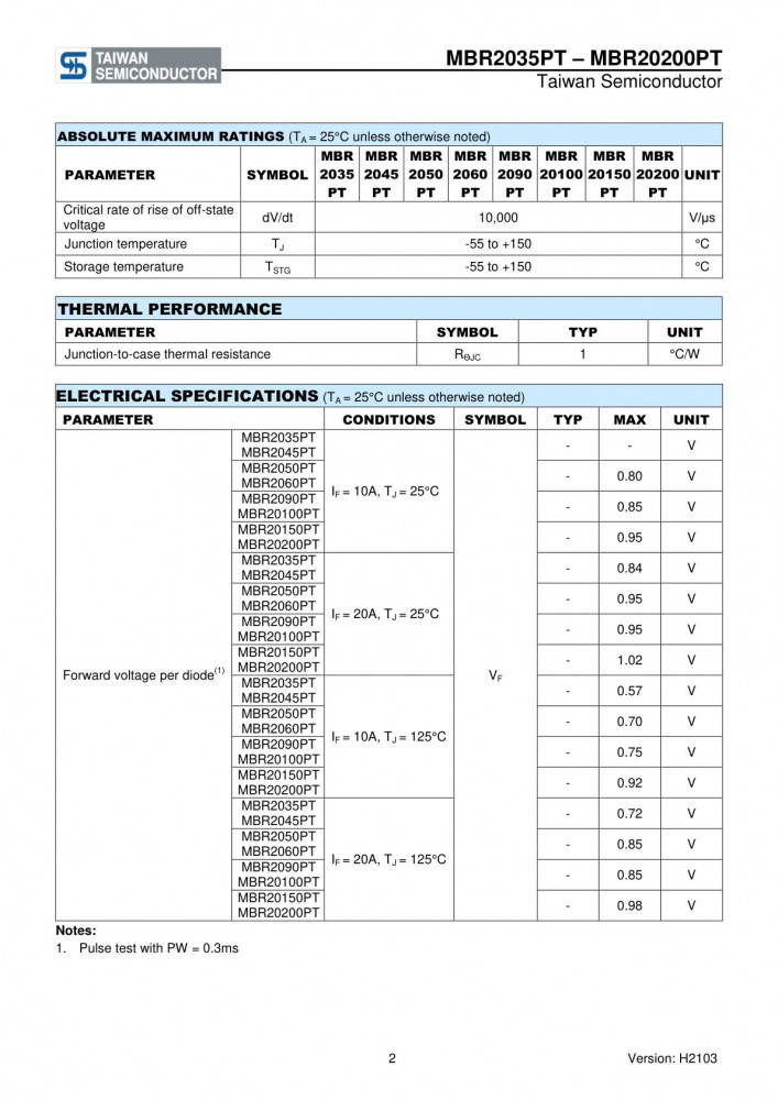 MBR20200PT datasheet page 2