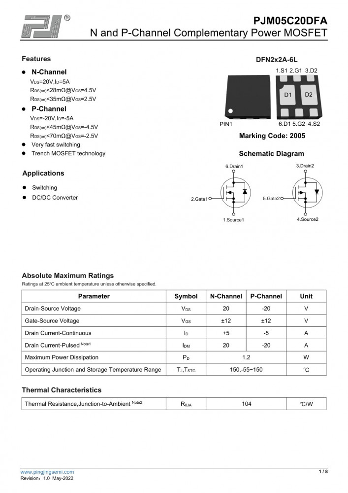 PJM05C20DFA datasheet page 1