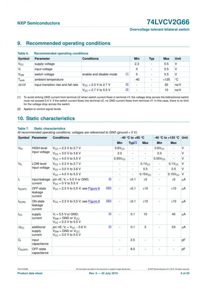 74LVCV2G66 datasheet page 5