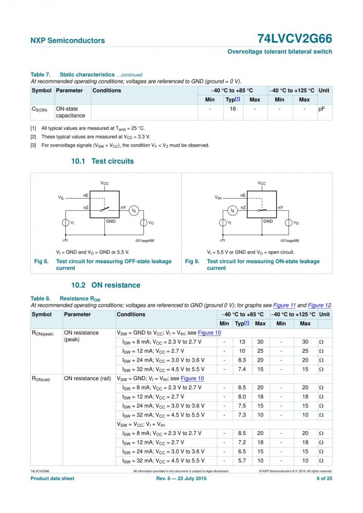 74LVCV2G66 datasheet page 6