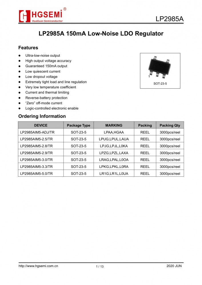 LP2985A datasheet page 1