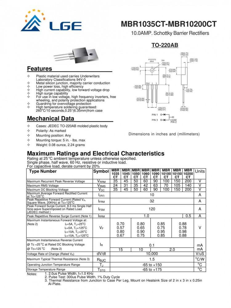 LGE MBR1060CT datasheet page 1