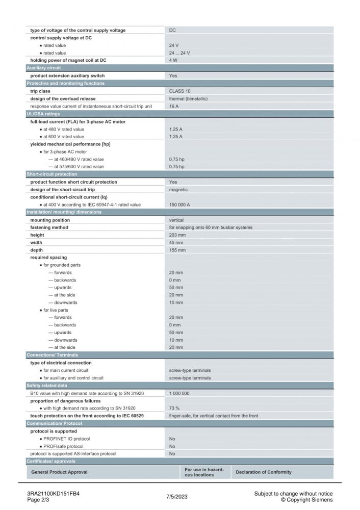 SIEMENS 3RA21100KD151FB4 datasheet page 2