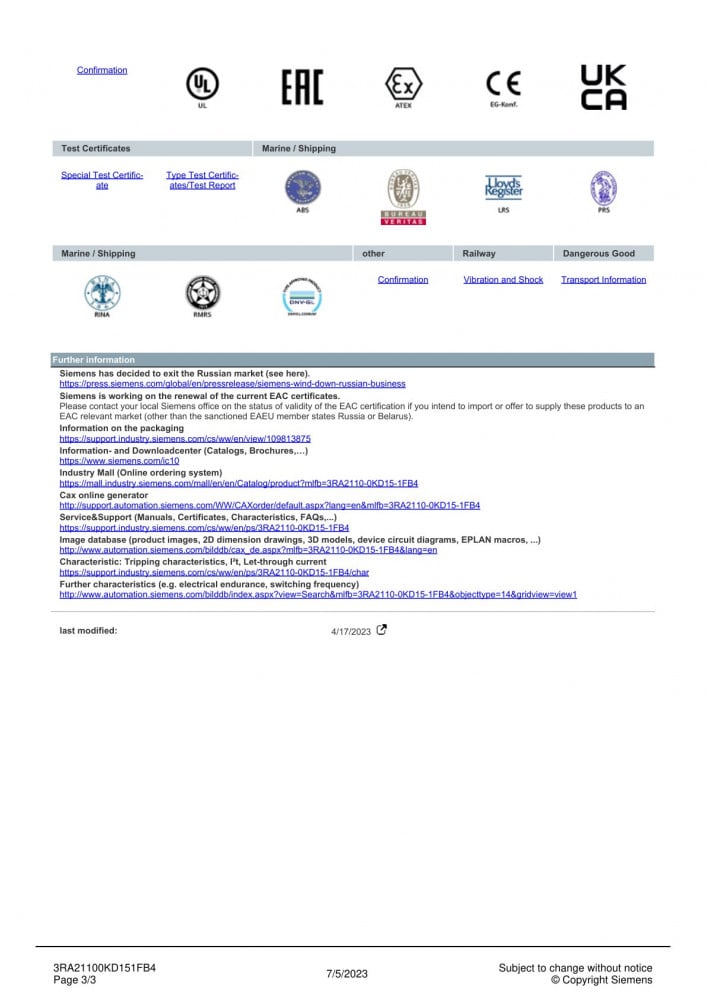 SIEMENS 3RA21100KD151FB4 datasheet page 3