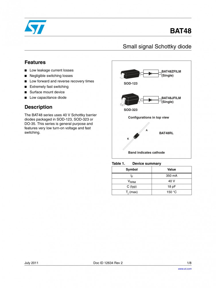 BAT48 datasheet page 1