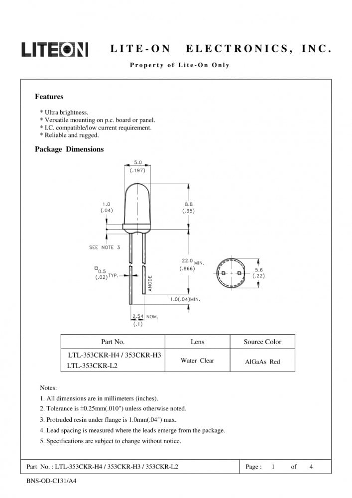 LTL-353CKR-H4 datasheet page 2
