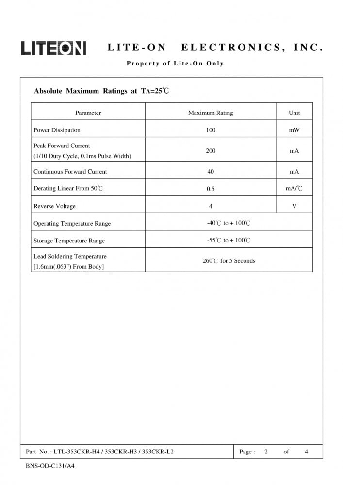 LTL-353CKR-H4 datasheet page 3