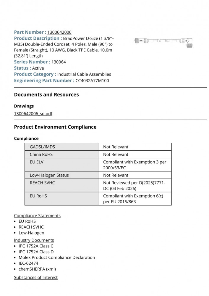 MOLEX 1300642006 technical drawing, page 1