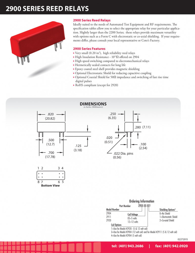 COTO 2900 Series reed relay datasheet page 1