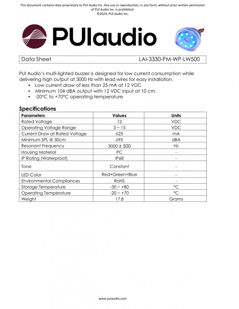 LAI-3330-PM-WP-LW500 technical document page 1