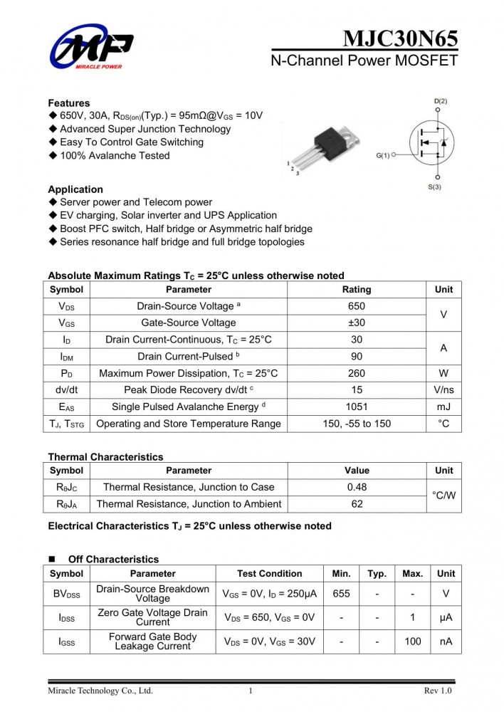 MJC30N65 technical document page 1