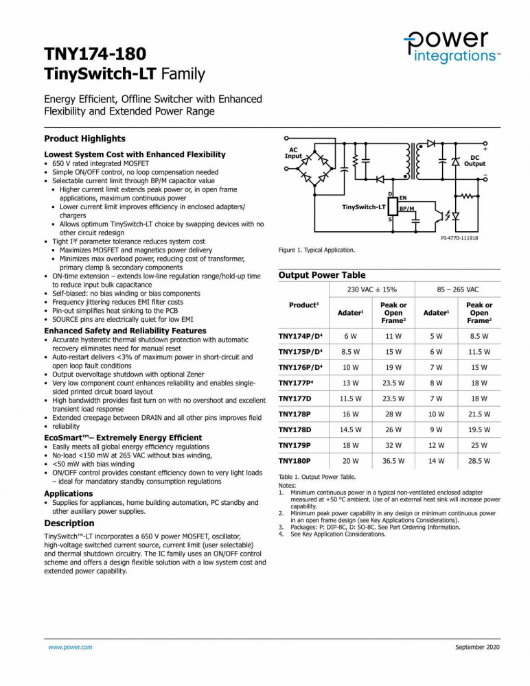 TNY177DG-TL technical document page 1