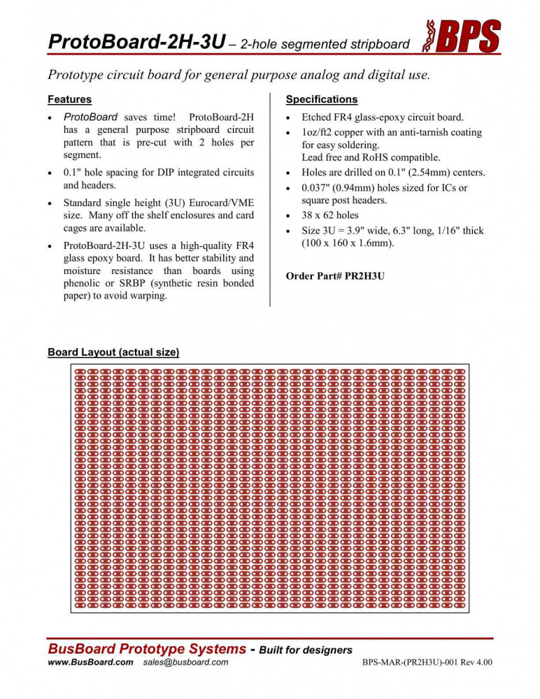 PR2H3U ProtoBoard-2H board layout