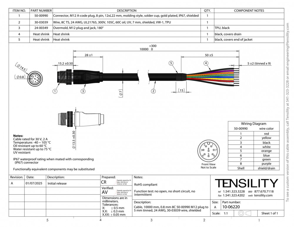 Tensility International 10-06220 cable assembly drawing