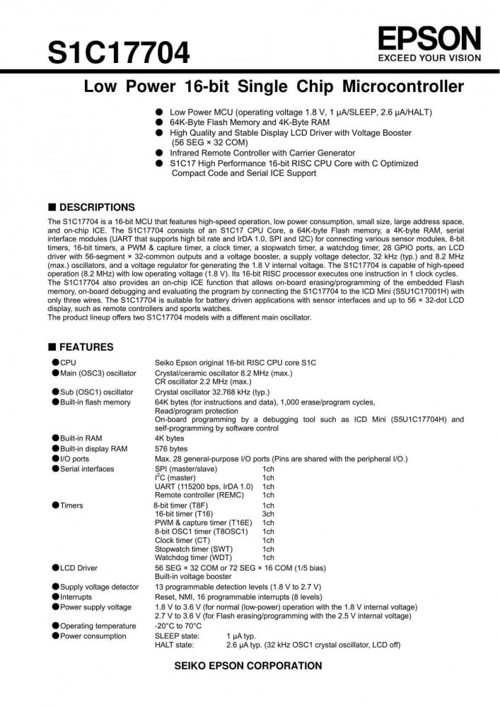 S1C17704 documentation page 1