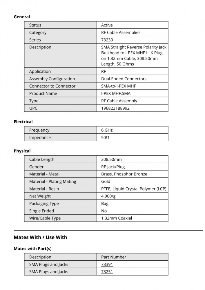 Technical document page 2 for MOLEX 732306210
