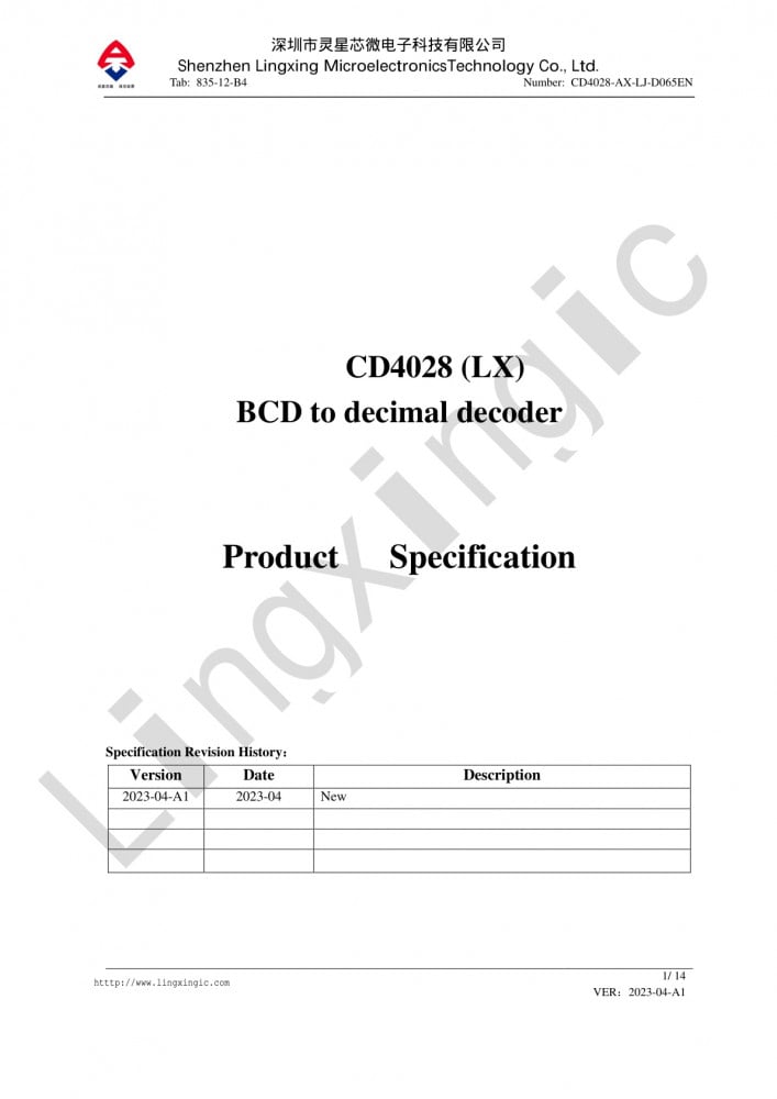CD4028 datasheet page 1