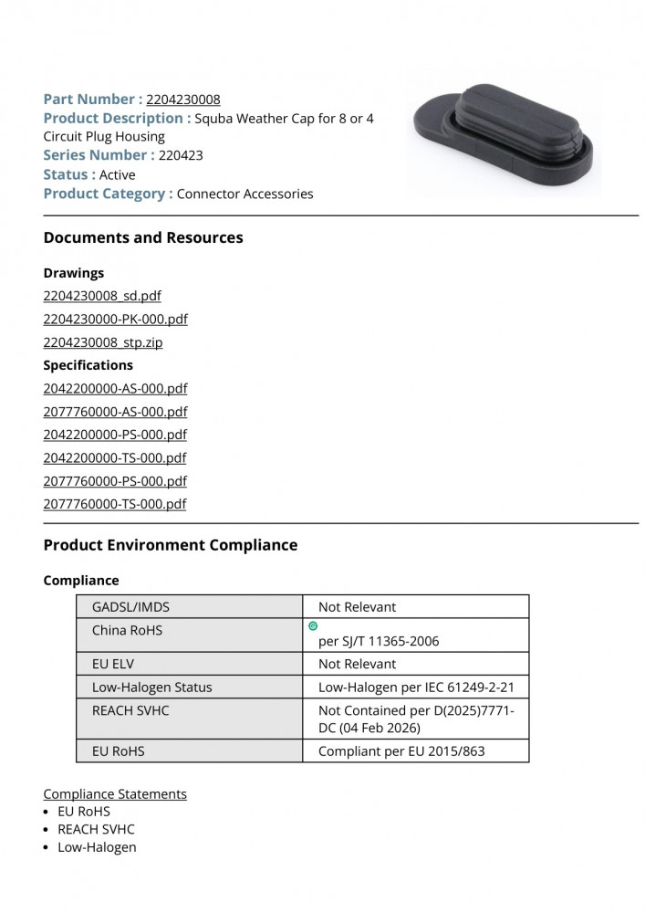 MOLEX 2204230008 technical drawing preview, page 1