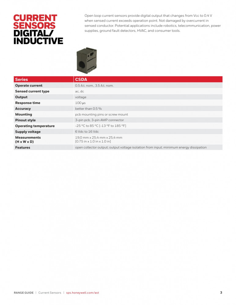 Honeywell current sensor product guide page 3