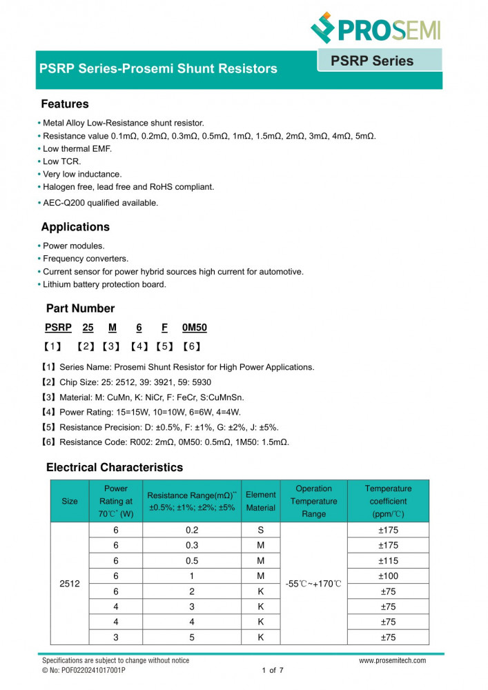 PSRP Series datasheet page 1