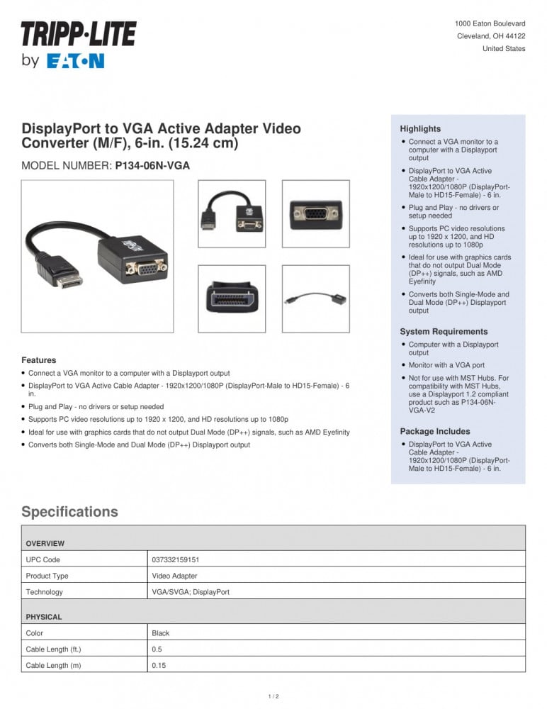 P134-06N-VGA technical document page 1
