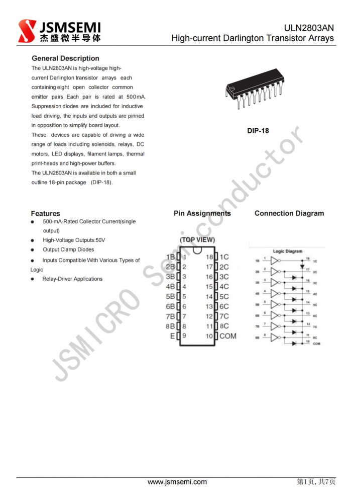 ULN2803AN-JSM datasheet page 1