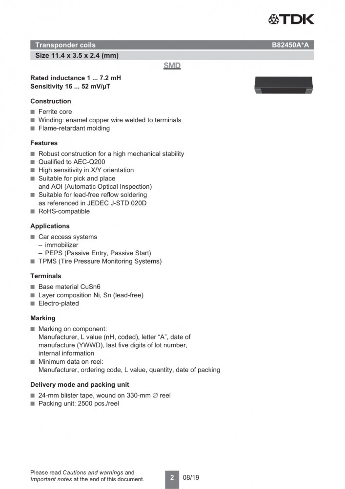 B82450A series technical document, page 2