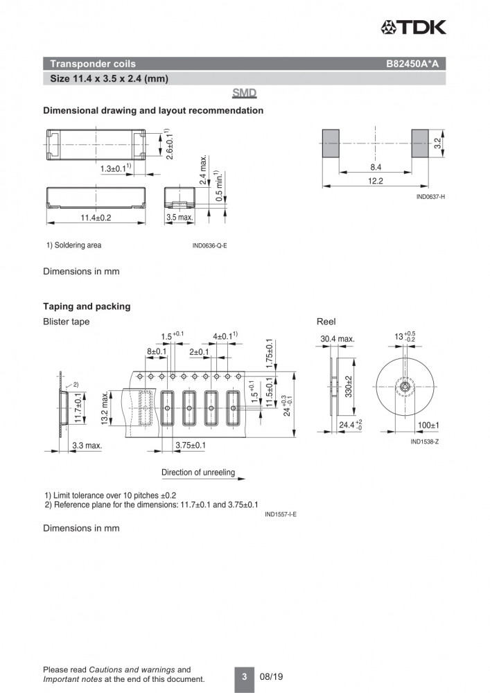 B82450A series technical document, page 3