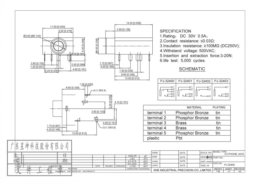 XKB Connection PJ-32400 technical drawing