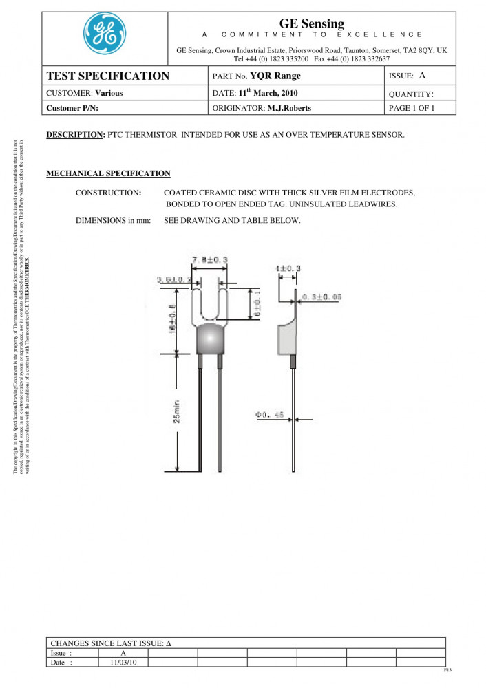 YQR100R100 technical specification page 1