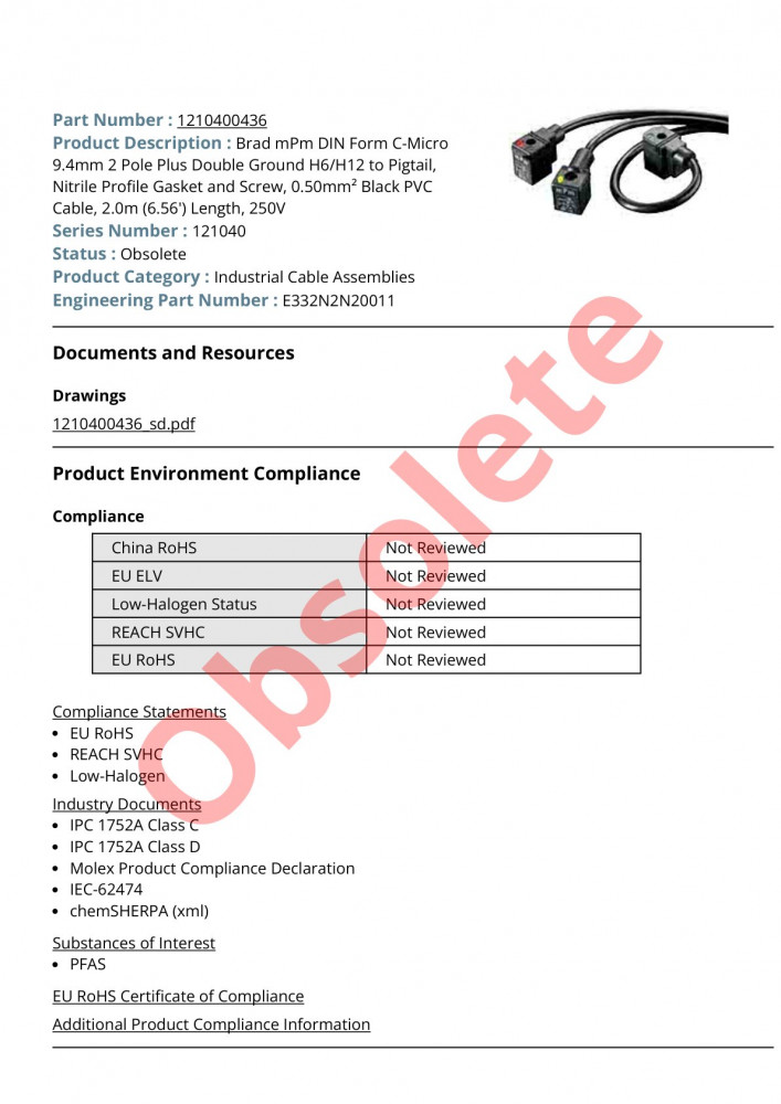 MOLEX M12 cordset drawing, page 1