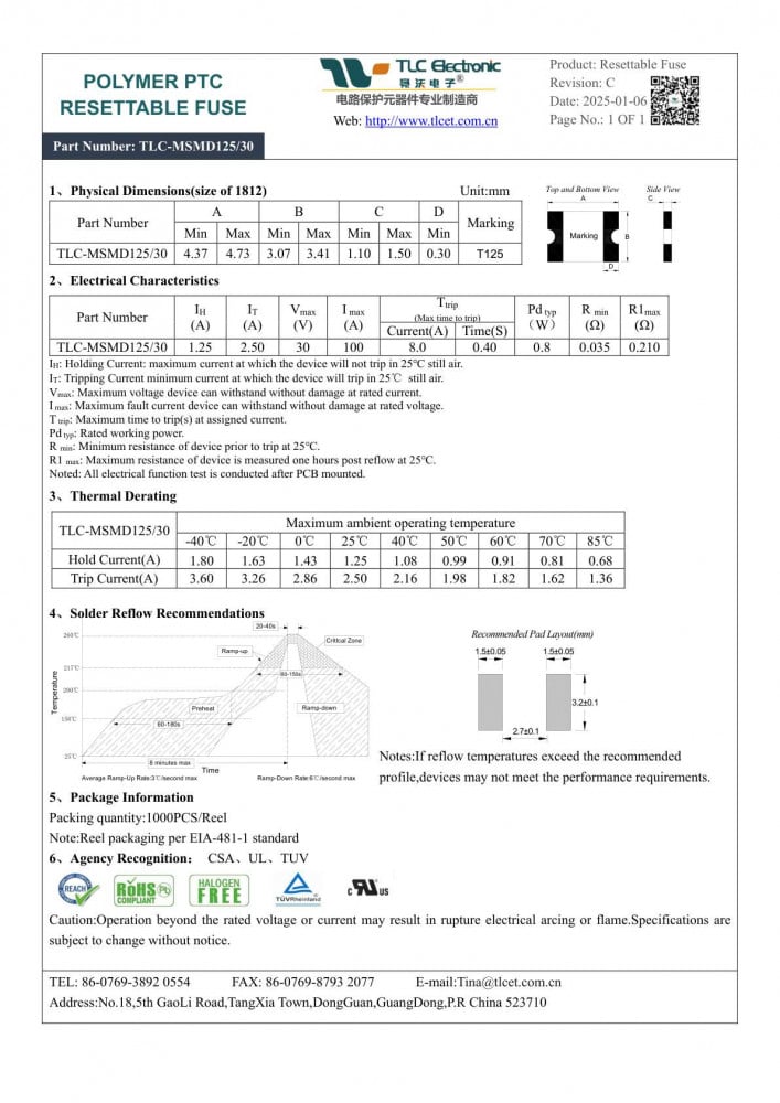 TLC-MSMD125/30 official technical document page