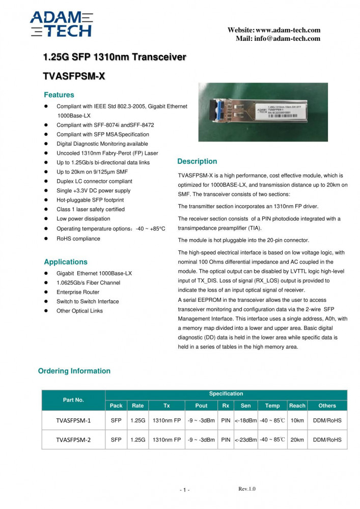 TVASFPSM-X datasheet page 1