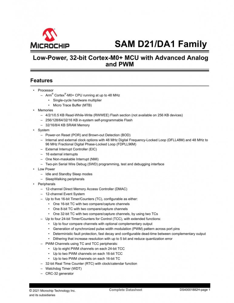 ATSAMD21-XPRO documentation page 1