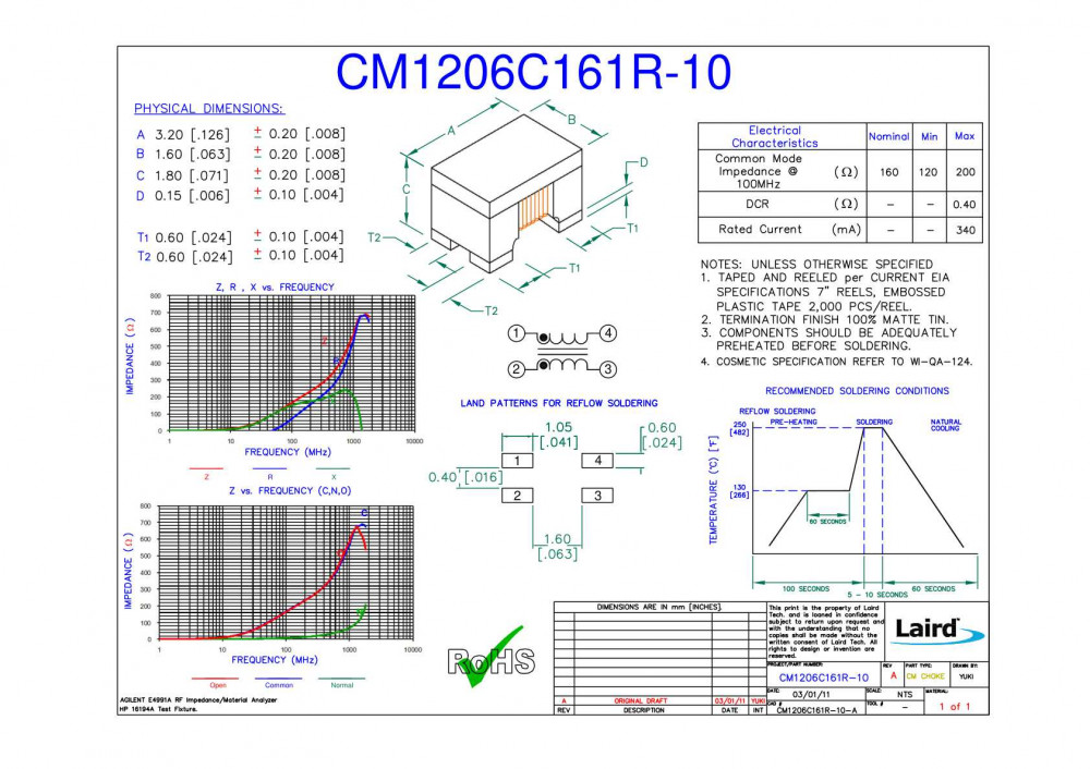 Laird CM1206C161R-10 technical drawing